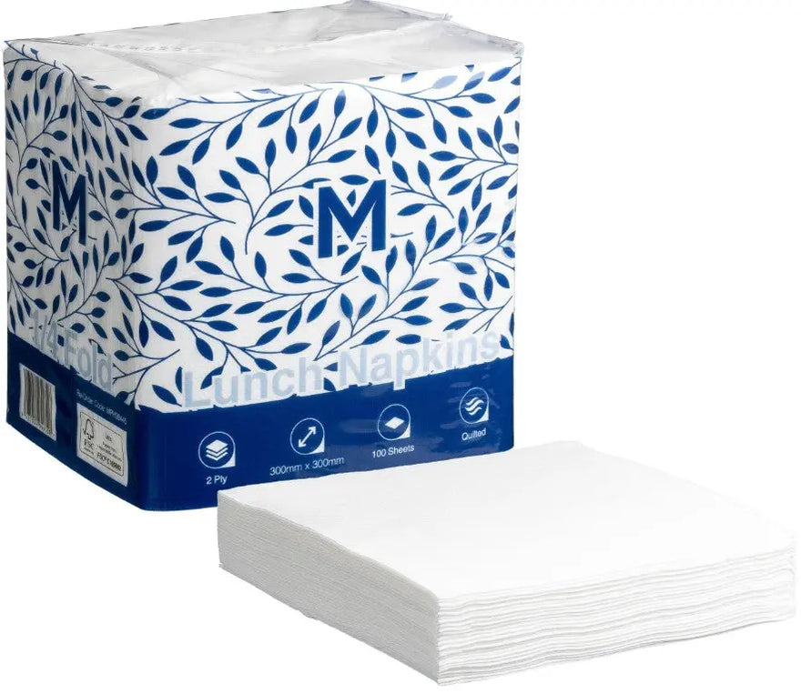 Quilted Lunch Napkins 1/4 Fold - White, 300 mm x 300 mm, 2 Ply, FSC ...